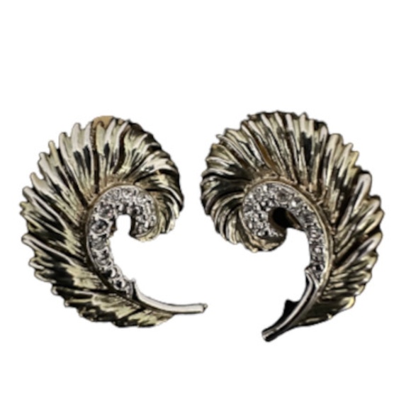 Vintage | Jewelry | Vtg 6s Art Deco Clip On Feather Rhinestone Earrings ...